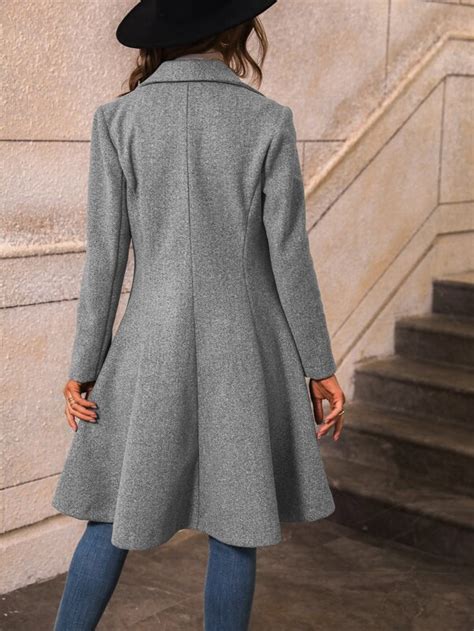 Shein Lune Lapel Collar Double Button Flared Hem Overcoat Shein Usa