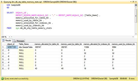 monitor memory consumption for sql server memory optimized tables