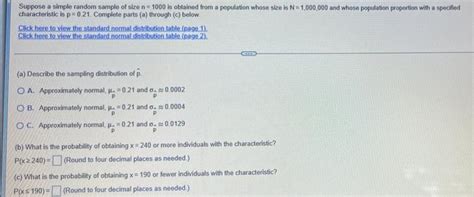 Solved Suppose A Simple Random Sample Of Size N 1000 Is
