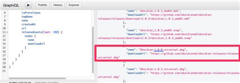obsidian releases github repo reporting incorrect asset via graphql api