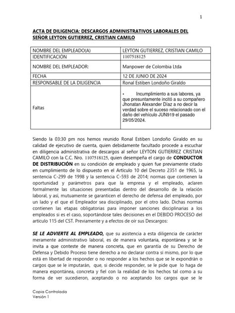 Diligencia De Descargos Pdf