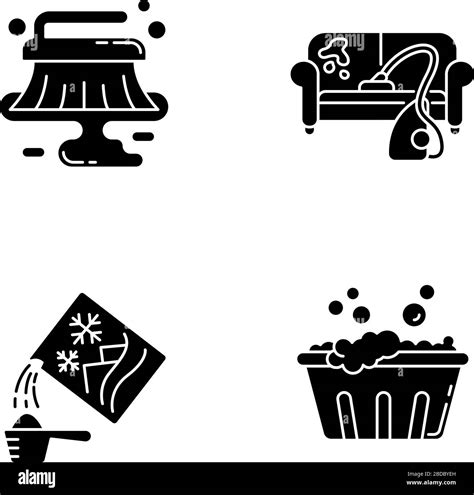 Cleanup Service Black Glyph Icons Set On White Space Stain Removal