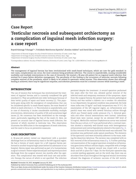 Pdf Testicular Necrosis And Subsequent Orchiectomy As A Complication