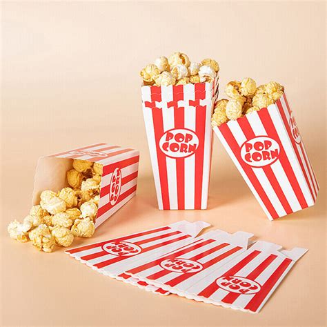 12pcs Striped Popcorn Paper Boxes Buckets Red White Stripes Snack