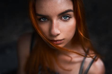 Wallpaper Women Redhead Face Portrait Blue Eyes 2048x1368