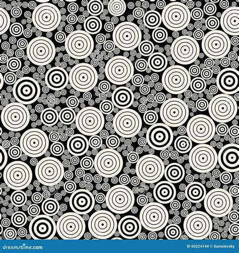 Vector Bw Concentric Circles Mosaic Jumble Seamless Pattern Stock