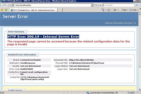 solved error 500 19 internal server error rpc iis7 experts