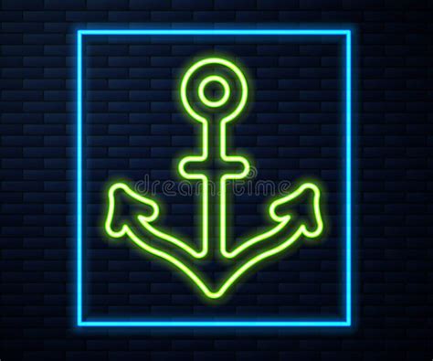 Glowing Neon Line Anchor Icon Isolated On Brick Wall Background Vector