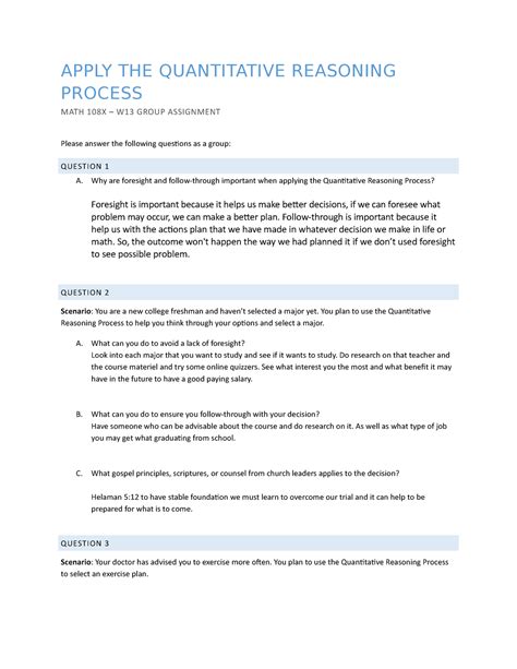 w13 quantitative reasoning process assignment apply the quantitative