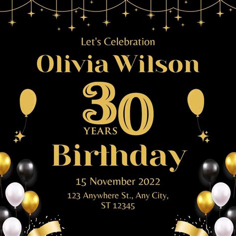 Page 2 Free And Custom 30th Birthday Invitation Templates Canva