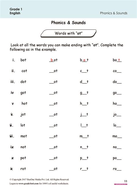 First Grade Phonics Worksheets Word Families
