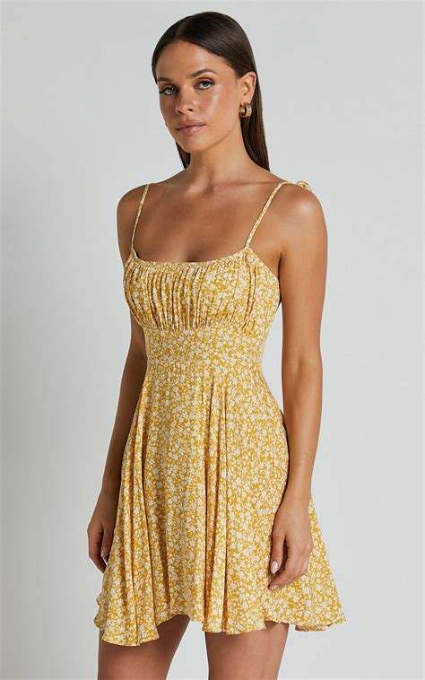 Summer Jam Mini Dress Strappy Slip Dress In Yellow Floral Showpo