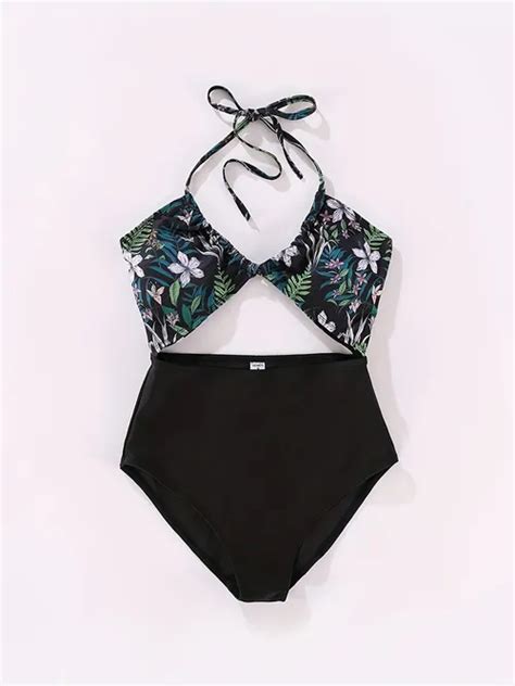 Tropical Leaf Print High Cut One Piece Swimsuit High Strech Push Up