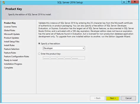 sql server installing sql server 2016 developer edition free with