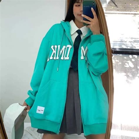 ₩38 731에서 Deeptown Korean Style Kpop Letter Zip Hoodie Women Hippie