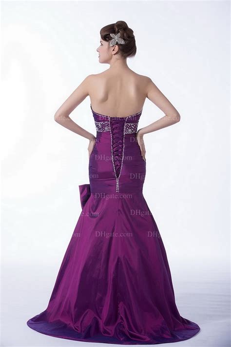 2015 Purple Mermaid Sweetheart Prom Dresses Pleated With Big Bow