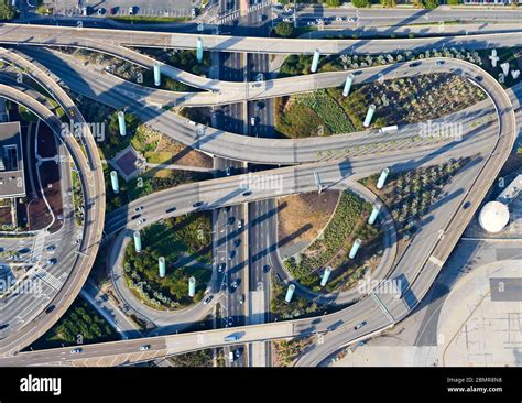 Iconic Lax Airport Gateway Pylon Aerial View Showing Multiple Road