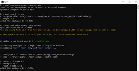reactjs problem while trying to create react app using npx stack