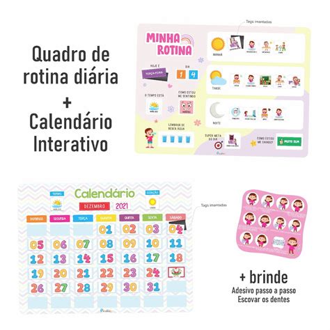 Kit Quadros Educativos Rotina Diária Calendário Girl Elo7