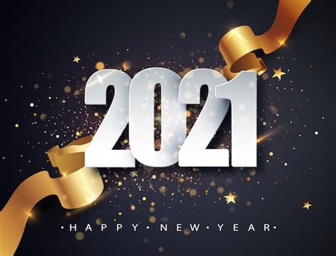 2021 Fond De Vecteur De Bonne Année Avec Ruban Cadeau Doré Confettis