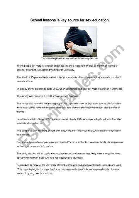 School Lessons ´a Key Source For Sex Education´ Esl Worksheet By Pascy