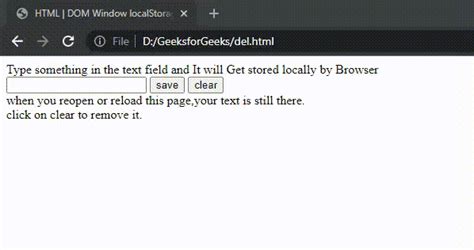 html dom window localstorage properties geeksforgeeks