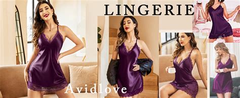 Avidlove Women Lingerie Satin Lace Chemise Nightgown Sexy Full Slips