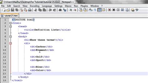 html tutorial 21 definition lists youtube