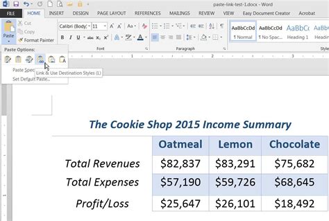 link data in excel word and powerpoint with paste link