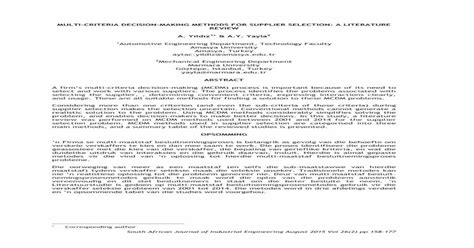 Pdf Multi Criteria Decision Making Methods For Supplier Dokumen Tips