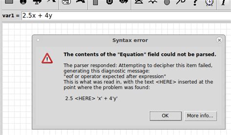 working with equations understanding error messages simulistics