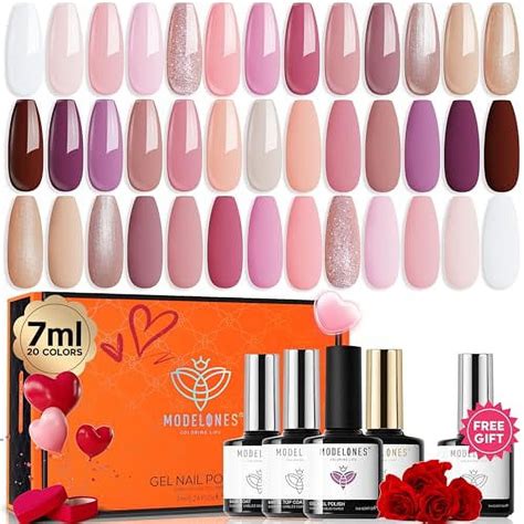 Modelones 24 Pcs Gel Nail Polish Kit 20 Colors Valentines Day Neutral