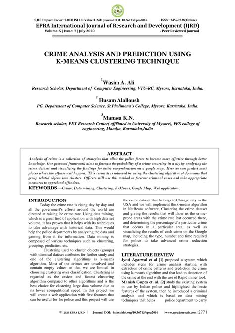 pdf crime analysis and prediction using k means
