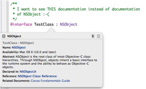 xcode show documentation for the custom classes itecnote