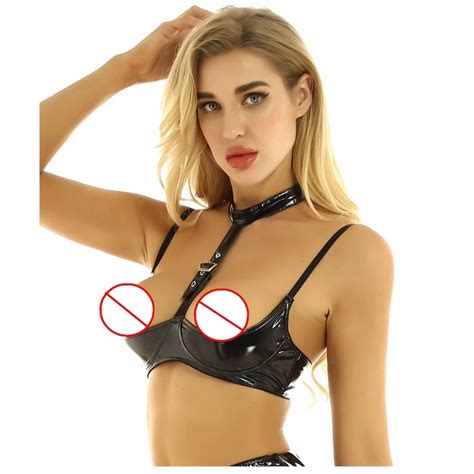 Buy Iefiel Sexy Womens Wet Look Patent Leather Lingerie Open Cup Wire
