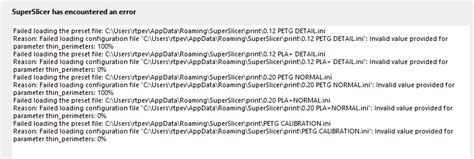 error encountered invalid value provided for parameter thin perimeters