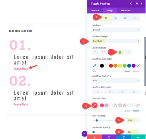 how to use divi s text and list style options for unique toggle and