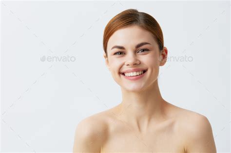 Portrait Woman Bare Shoulders Pure Skin Glamor Isolated Background