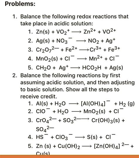 Solved 1 Balance The Following Redox Reactions That Take Place In