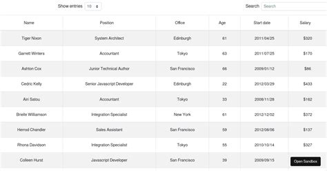 mui tables examples codesandbox