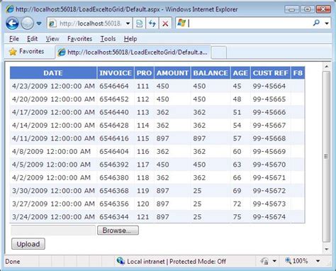 asp bind the excel data to a gridview using an