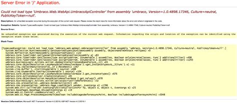 mysql umbraco site server error in application stack overflow