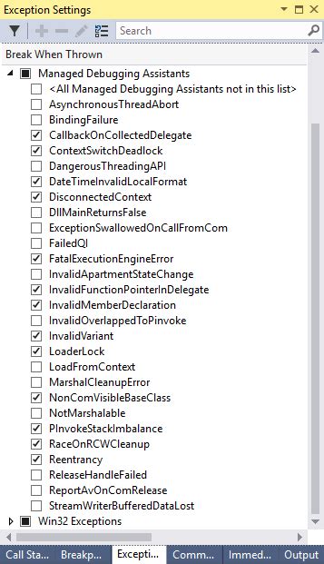 diagnosing errors with managed debugging assistants microsoft docs