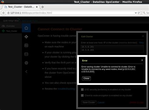 datastax opscenter can t connect to cassandra all host s tried for
