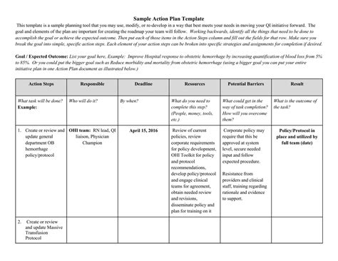Action Plan Format Example Design Talk