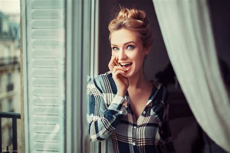 Wallpaper Women Model Blonde Blue Eyes Open Mouth Eva Mikulski