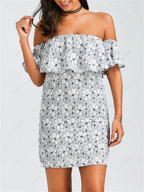 [32 Off] 2021 Floral Ruffles Off The Shoulder Mini Dress In Floral Zaful