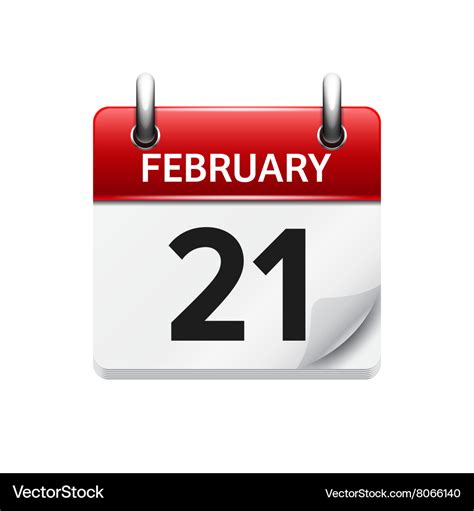February 21 Flat Daily Calendar Icon Date Vector Image