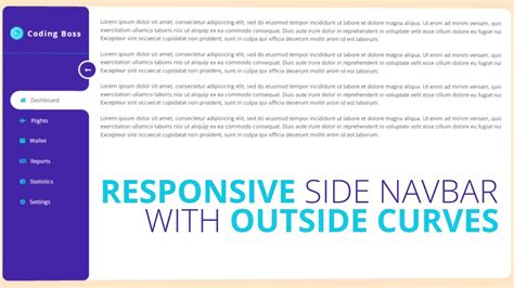 how to create the responsive side navbar with outside curves using html