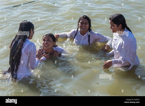 Female Pilgrims Bathing At Shipra River Ghats Shahi Snaan Royal Holy